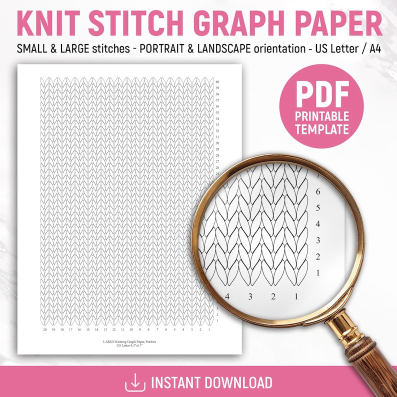 Knit Stitch Graph Paper, Knitting Graph Paper, US Letter, A4, Small ...
