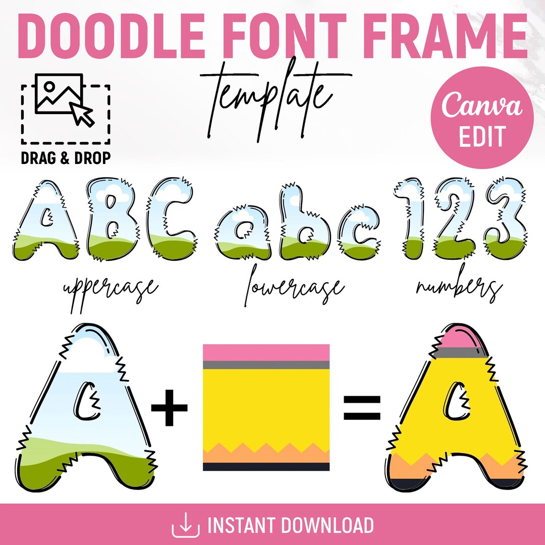 Canva Doodle Font Frame Template, Doodle Alphabet, Doodle Letters ...