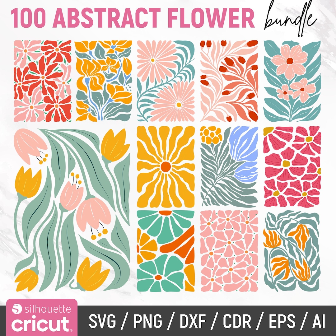 Abstract Flower Svg Bundle, Danish Flower Svg, Retro Flower Svg, Boho ...