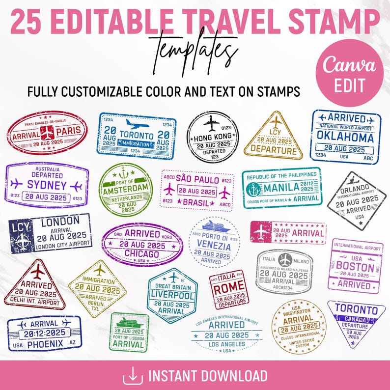 Editable Travel Stamp, Passport Travel Stamps Stickers, Vacation Travel ...