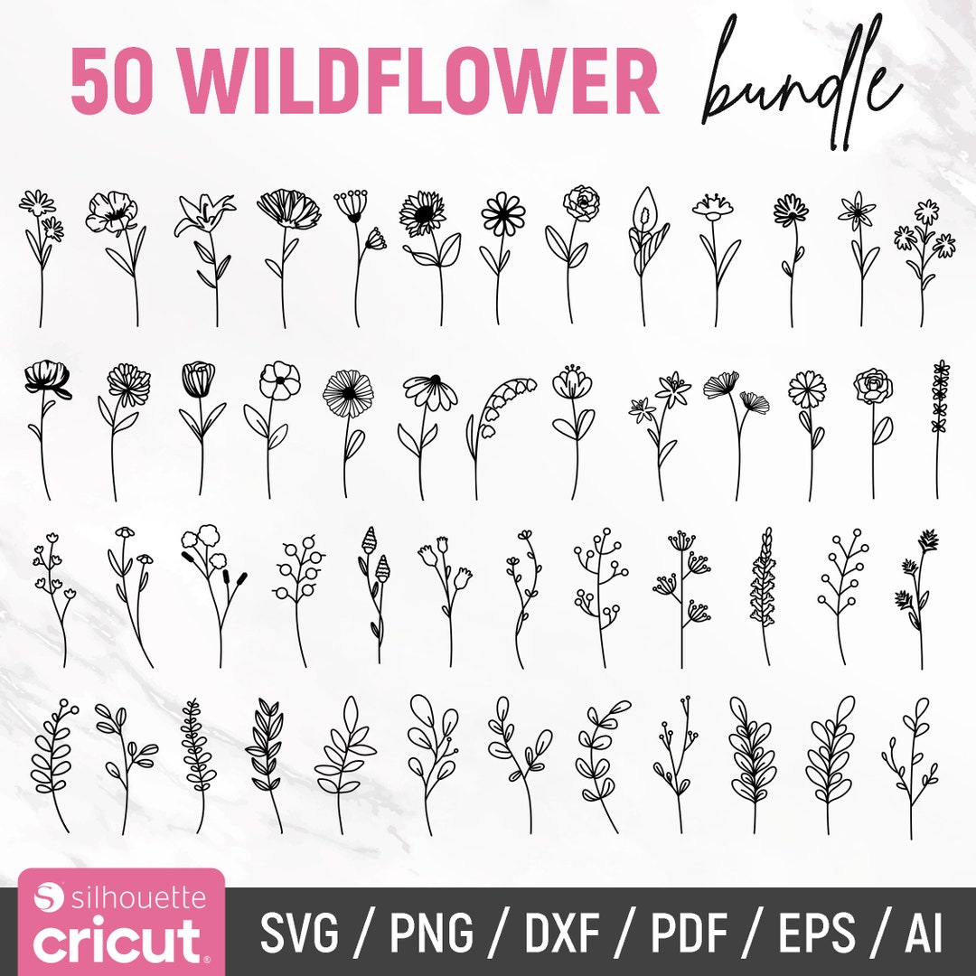 50 Wildflower Svg Bundle, Flower Svg, Floral Svg Bundle, Wildflower Svg ...