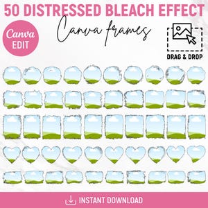 50 Bleach Effect Distressed Edge BUNDLE, Canva Frames, Editable Canva ...