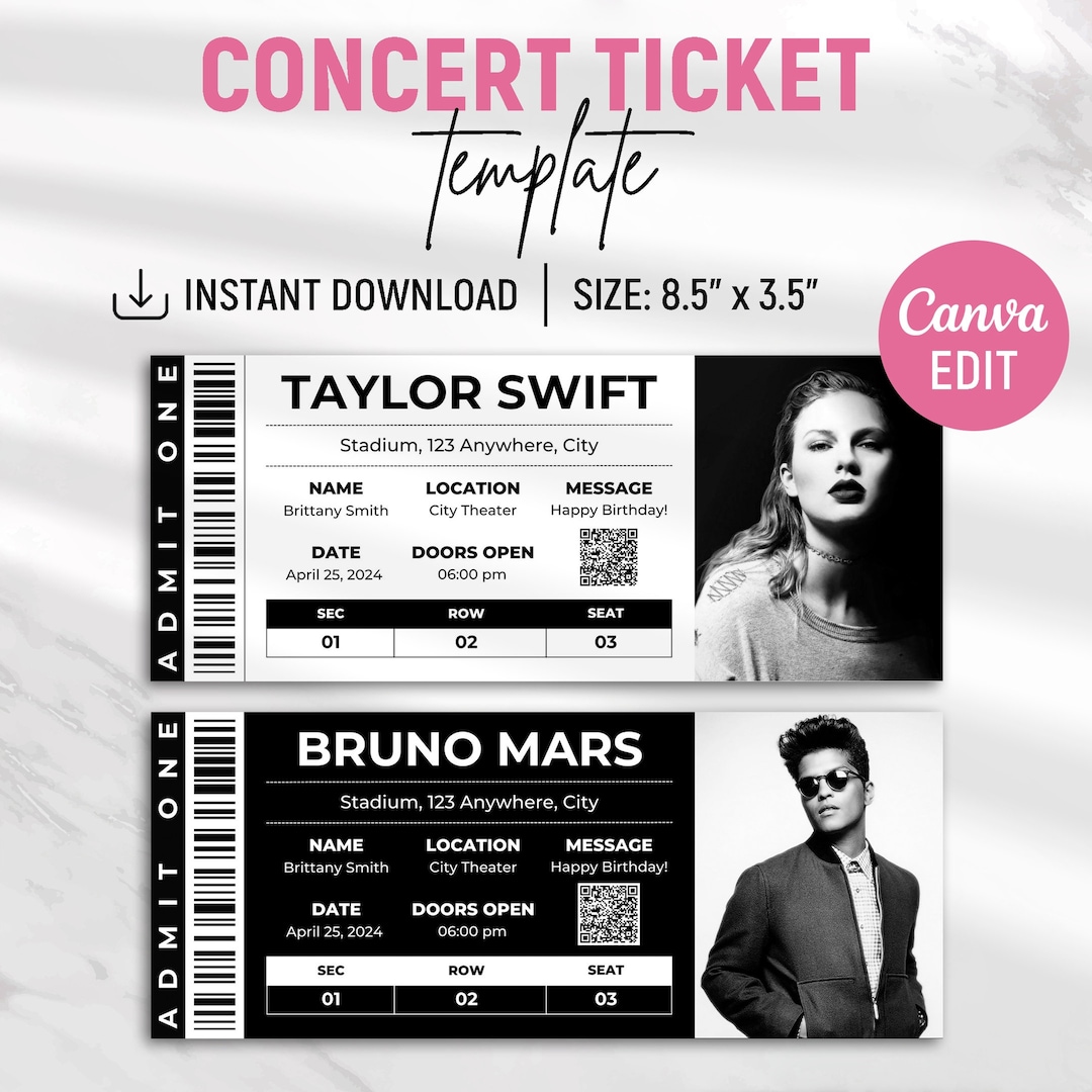 Editable Concert Ticket Template, DIY Concert Ticket, Custom Concert ...