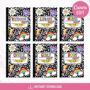 Classroom Hall Passes, Bathroom Pass, Nurse Pass, Composition Notebook ...
