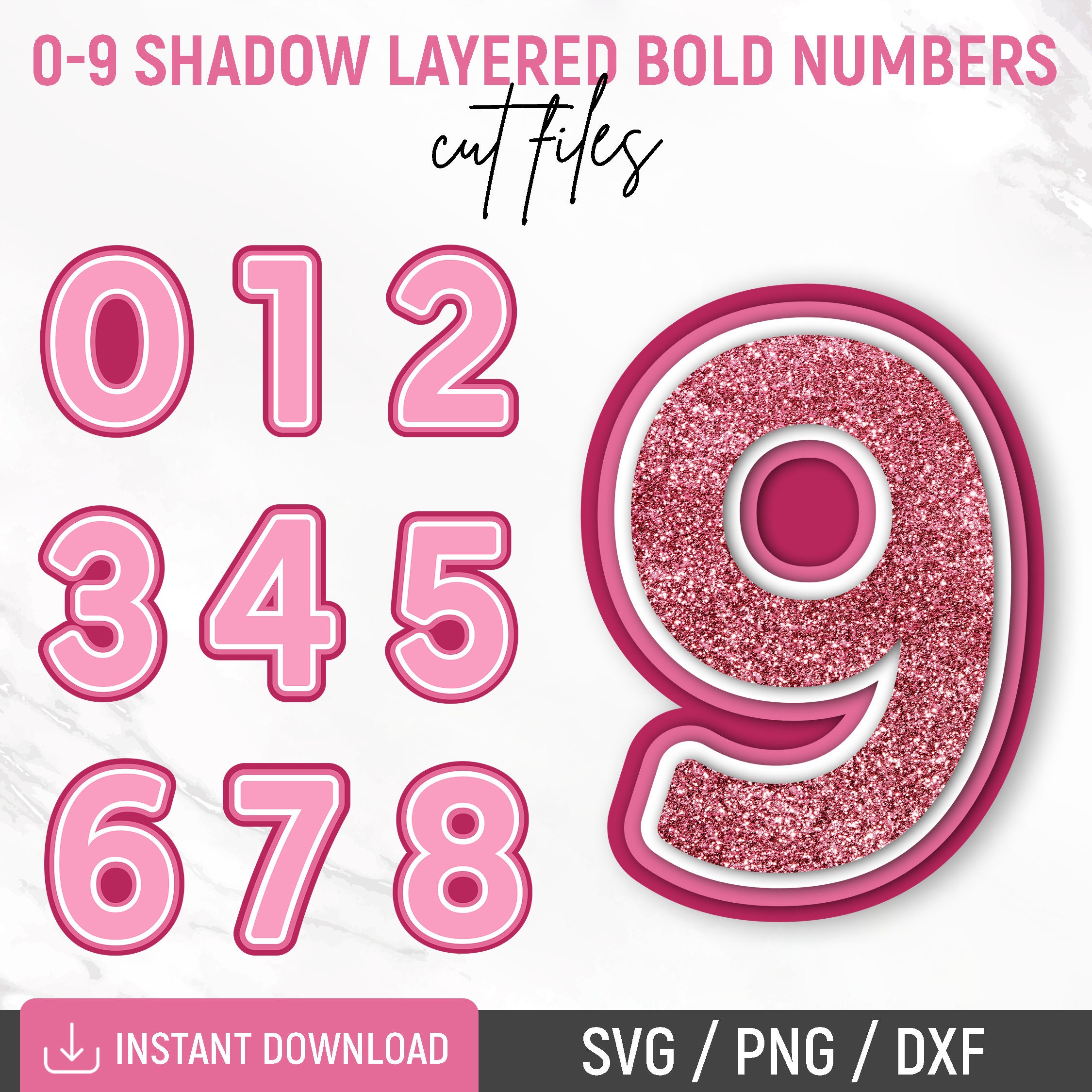 0-9 Shadow Layered Bold Numbers Svg, Birthday Cake or Cupcakes Topper ...