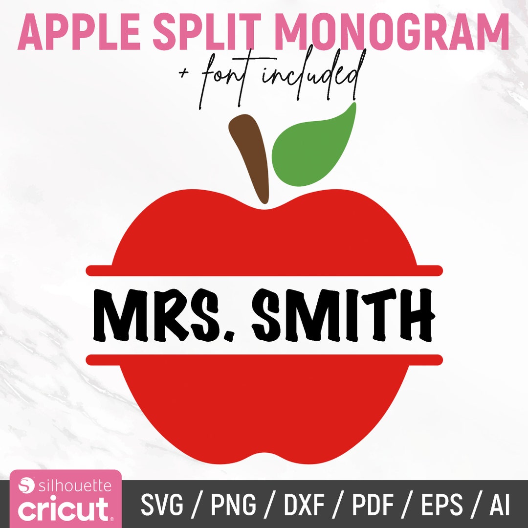Apple Svg, Apple Monogram Svg, Split Monogram Svg, Teacher Monogram Svg ...