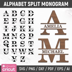Alphabet Split Monogram Svg Bundle, Split Monogram Letters Svg, Family ...