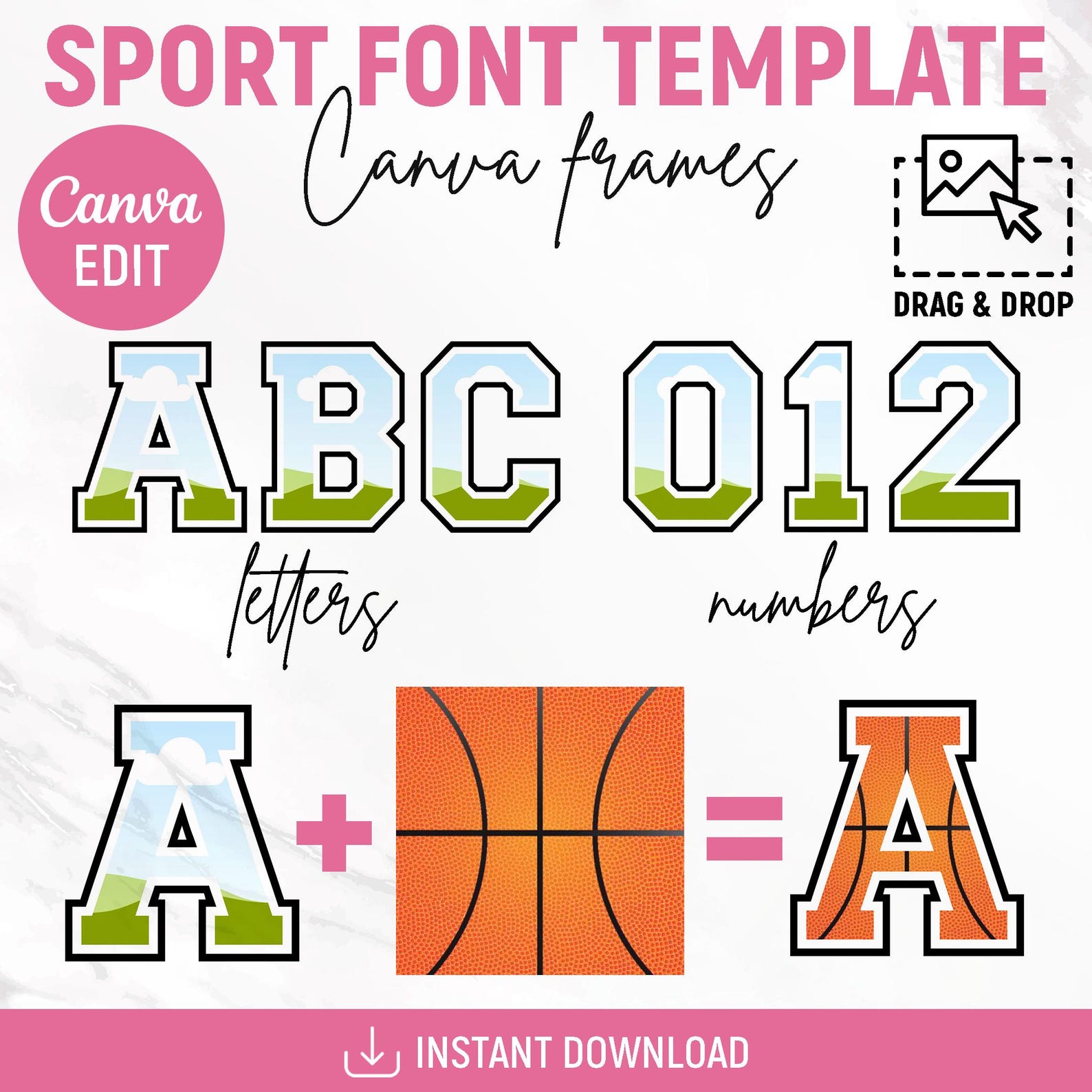Editable Canva Frame Letters, Sport Font, Letters & Numbers, Drag and ...