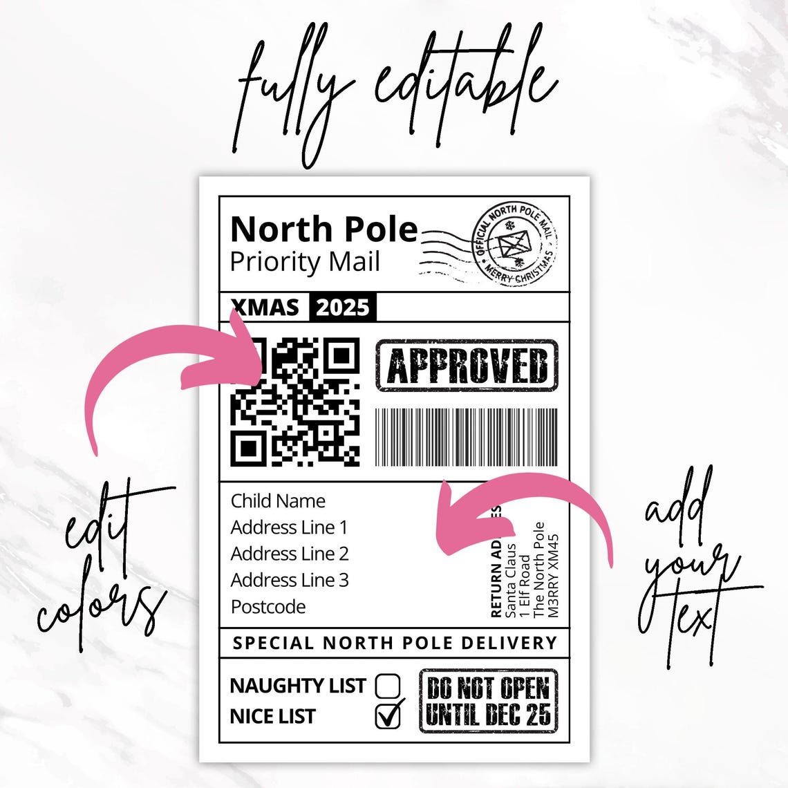 Personalized North Pole Shipping Label, North Pole Express Mail Tag ...