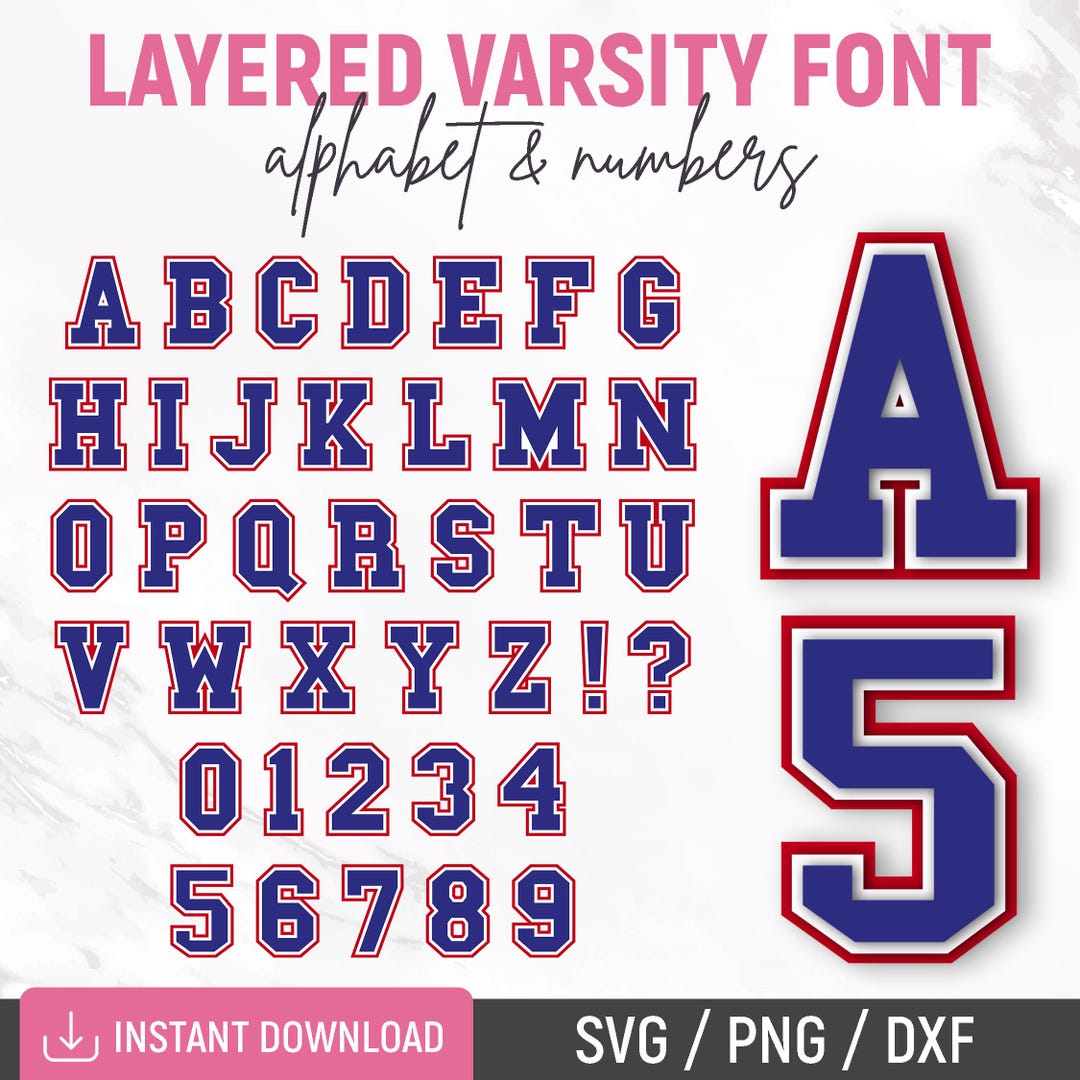 Layered Varsity Font Svg, Layered Sports Svg Alphabet, Varsity Letters ...