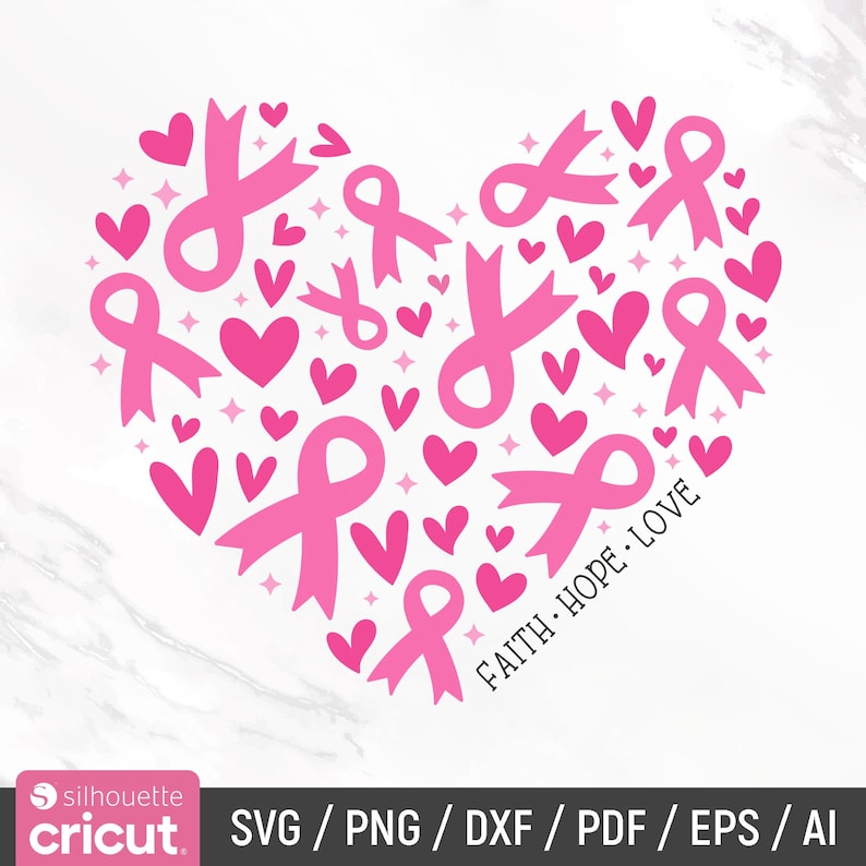 Heart Cancer Ribbons Svg, Pink Heart Svg, Awareness Svg, Breast Cancer ...