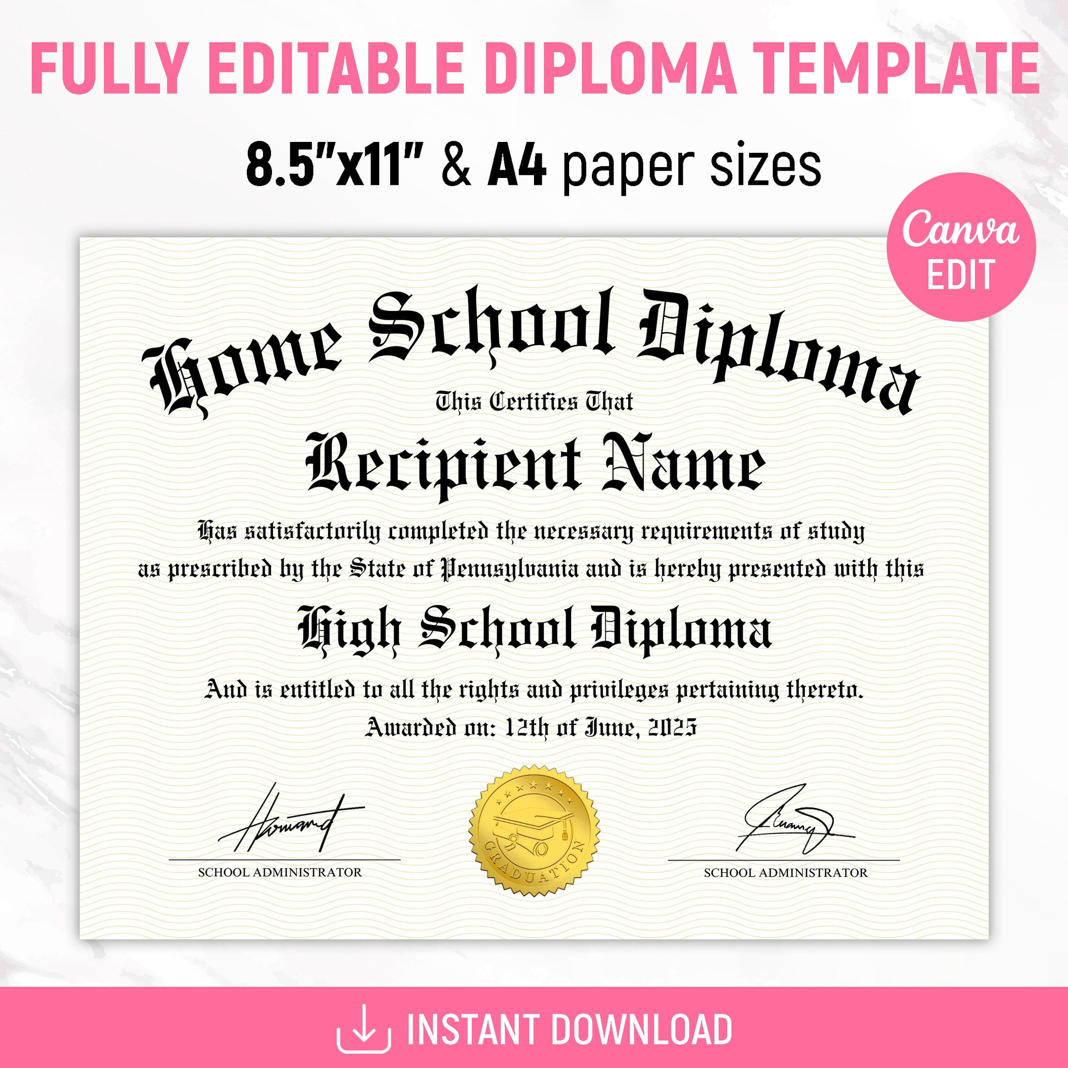 Home School Diplomas Printable Home School Diploma Template | Diy PDY