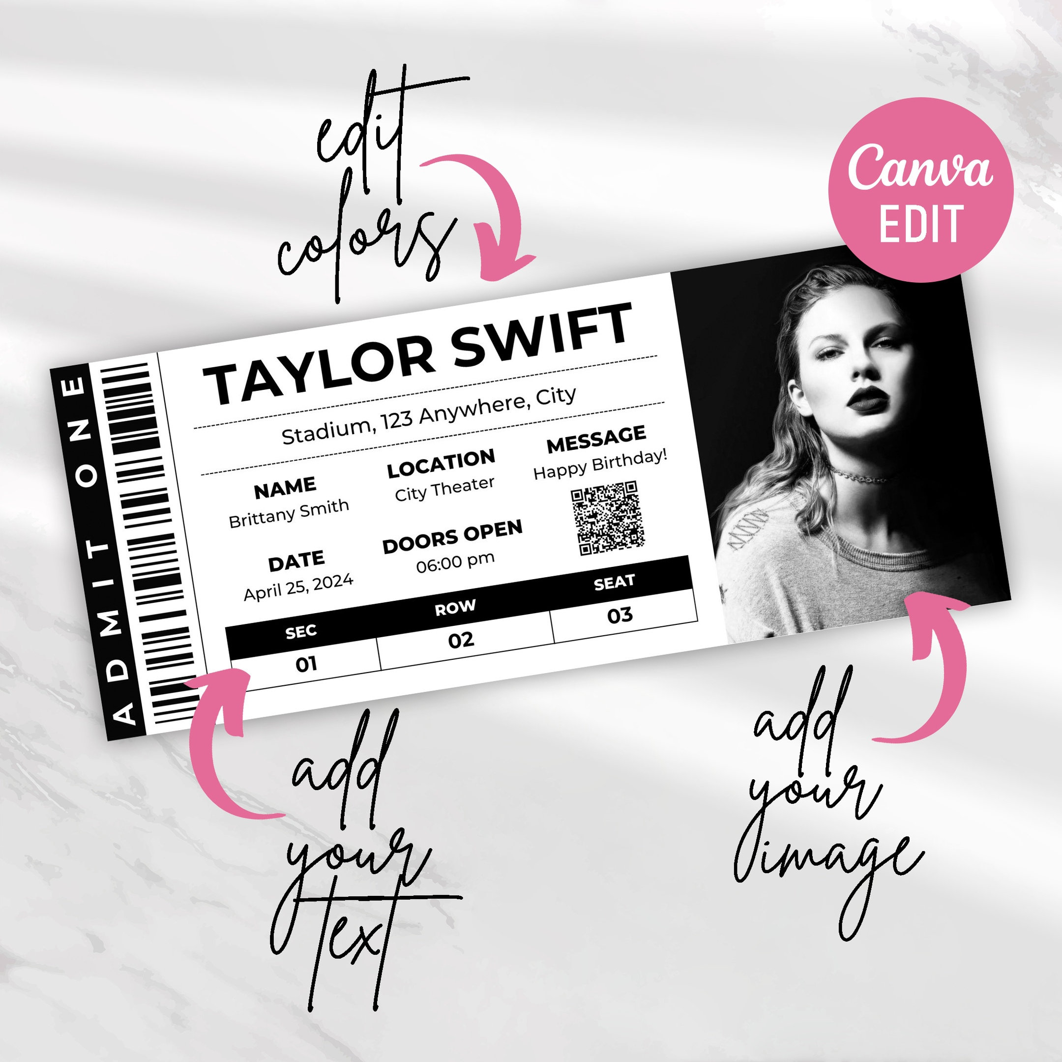 Editable Concert Ticket Template, DIY Concert Ticket, Custom Concert ...