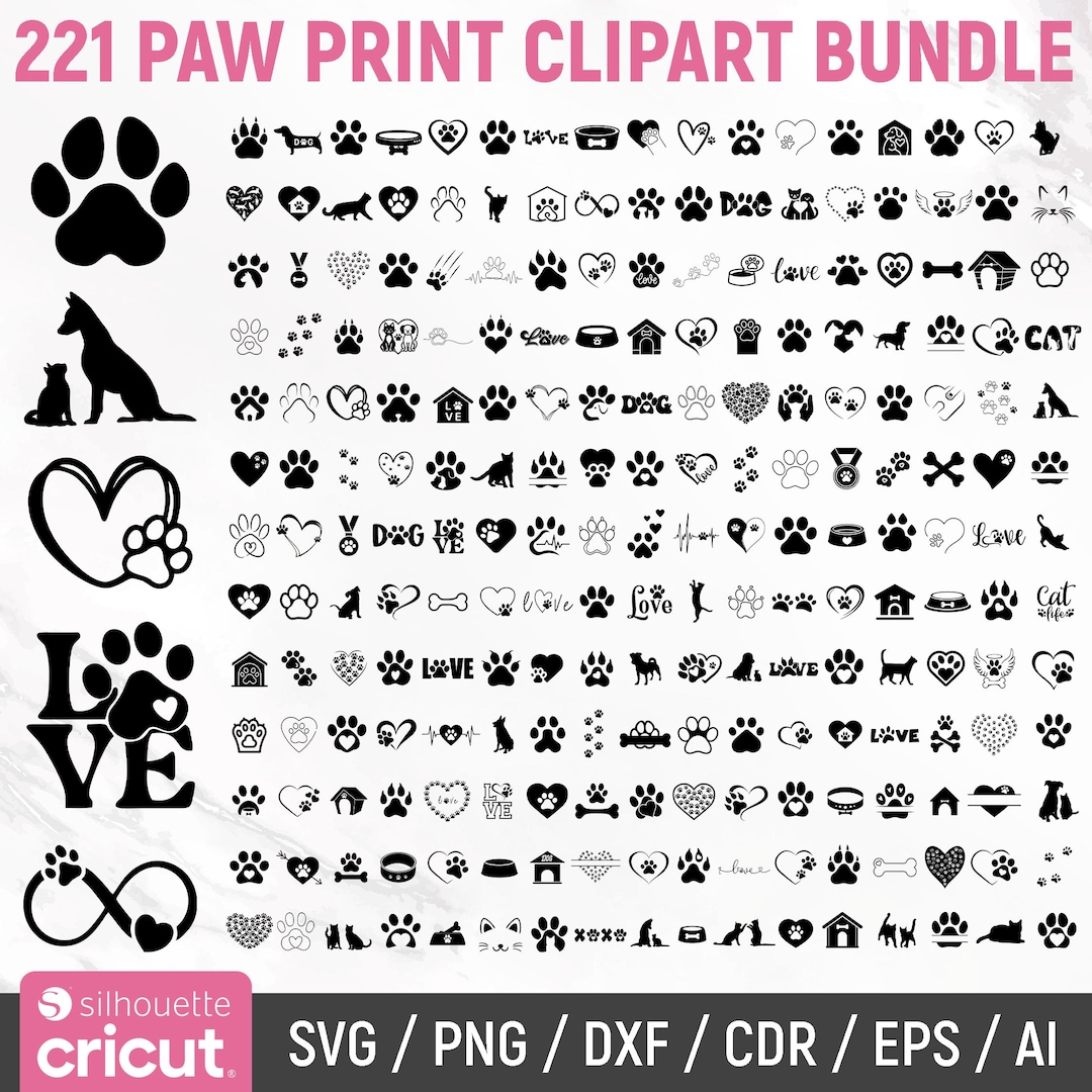 Paw Print Svg Bundle, Paw Heart Svg, Dog Paw Svg, Cat Paw Svg, Paw Svg ...