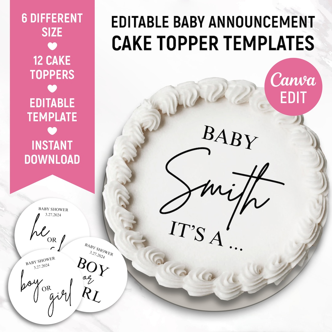 Burn Away Cake Topper Template Bundle, Baby Announcement, Custom Round ...
