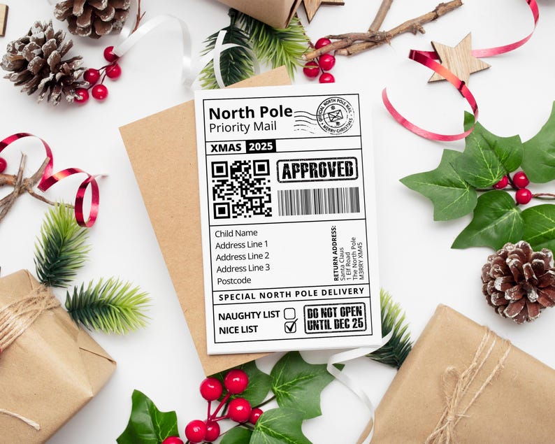 Personalized North Pole Shipping Label, North Pole Express Mail Tag ...