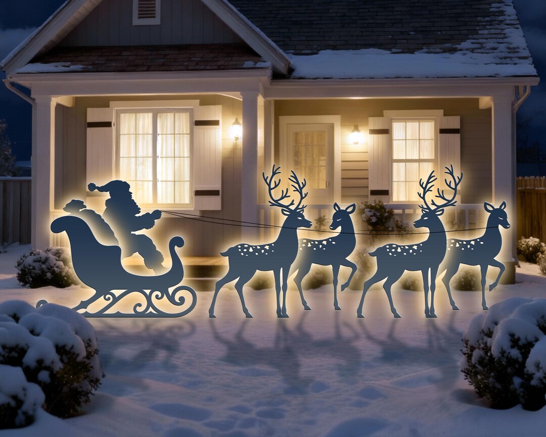 Santa's Sleigh and Reindeer Template, Christmas Scene Lawn Decor ...
