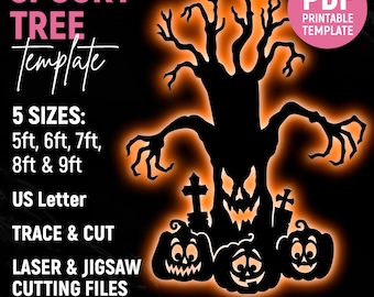 Spooky Tree Scene Silhouette Template, Halloween Stencils, Yard Outdoor ...