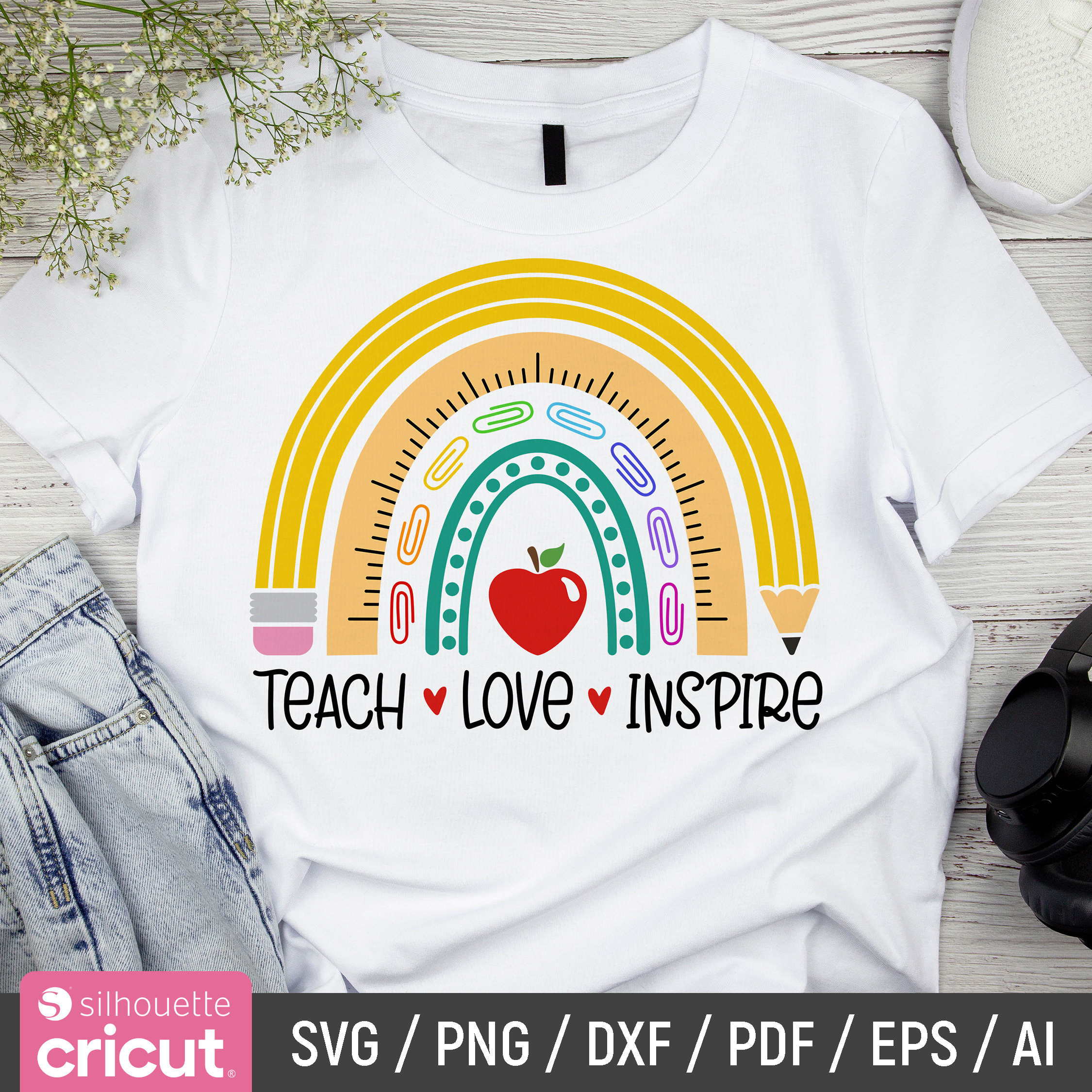 Teach Love Inspire SVG, Teacher Rainbow SVG, Teacher Svg, Back to ...