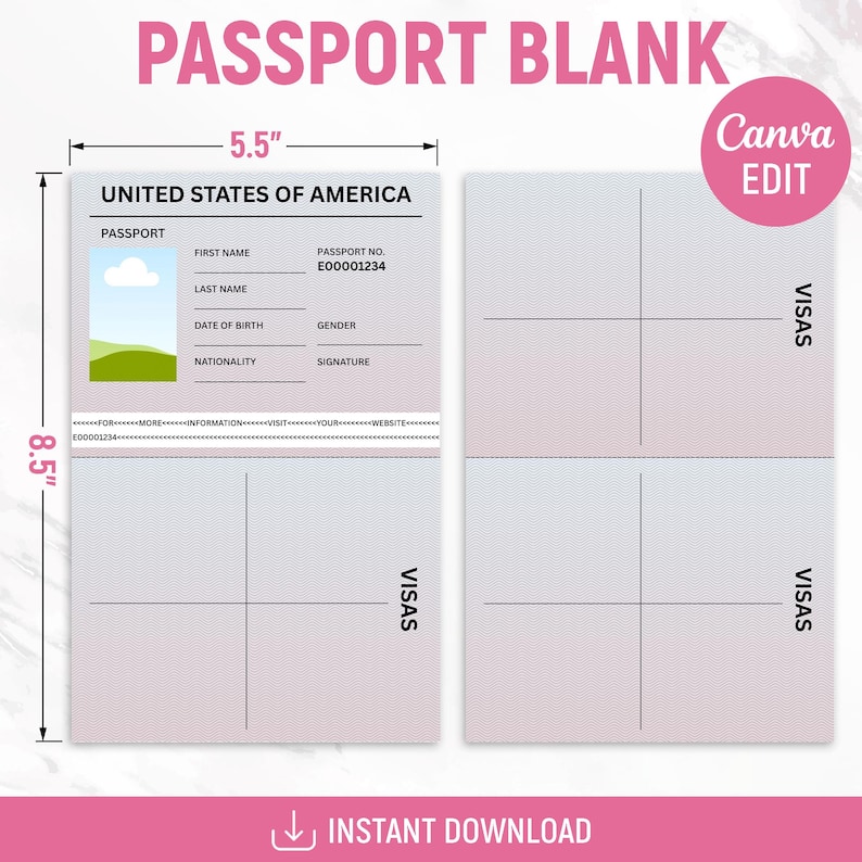 Editable Us Passports for Kids, Passport for Kid for Playing Travel and ...