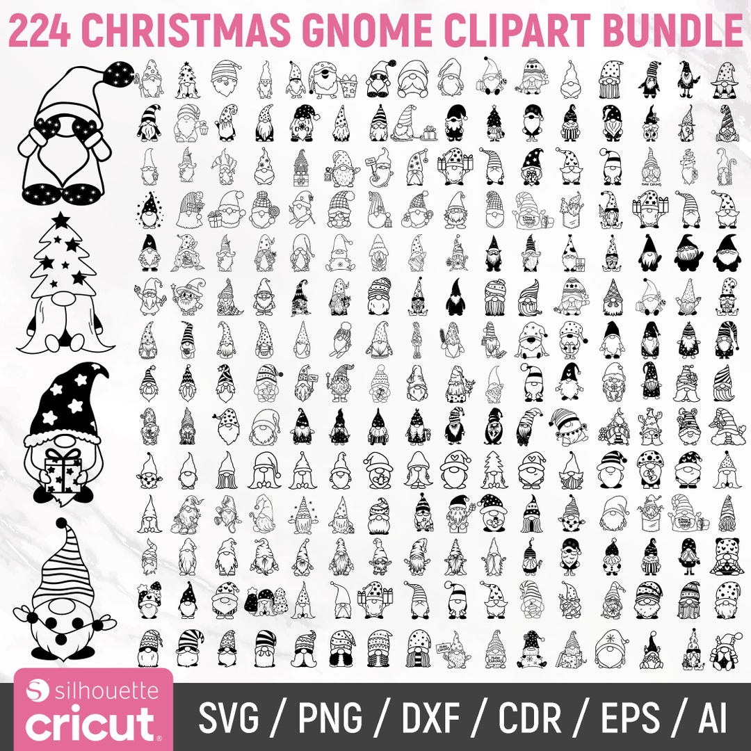 Christmas Gnome Svg Bundle, Gnome Clipart, Gnome Silhouette Svg, Gnomes ...