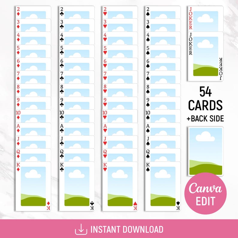 Custom Playing Card Template, DIY Card Deck Front & Back, Editable ...
