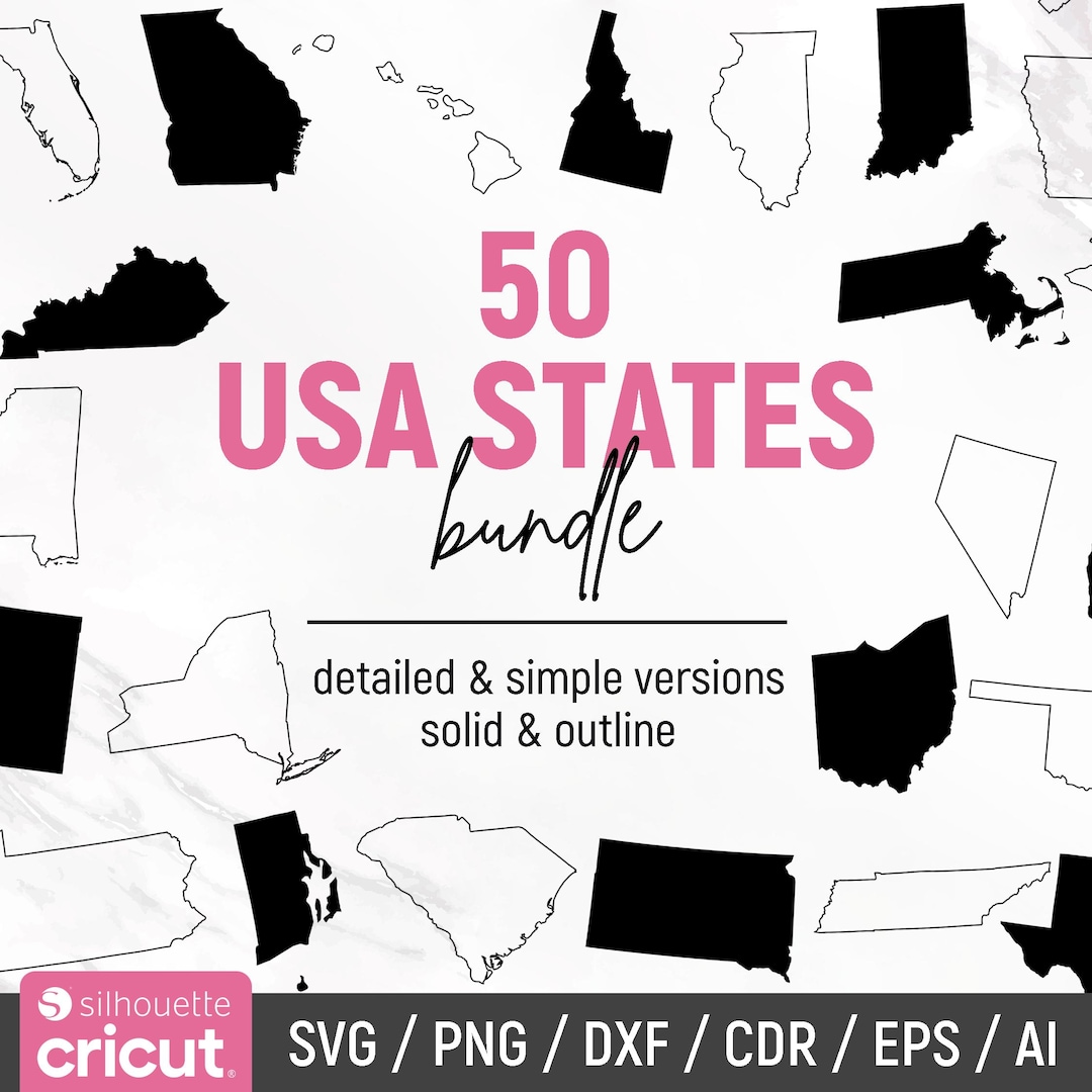 50 States of America Svg, 50 States Svg Bundle, United States Map Svg ...