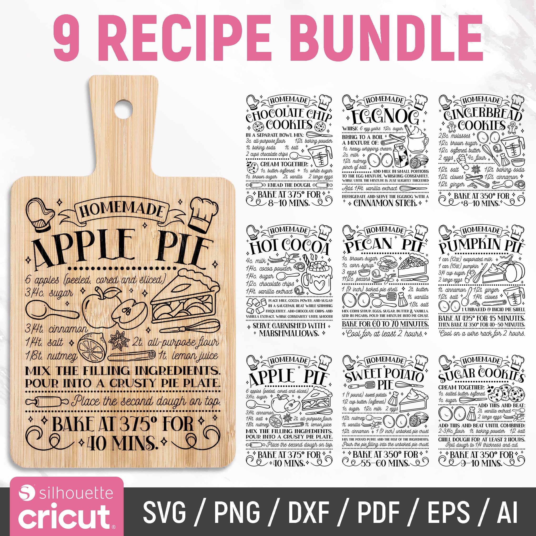 Recipe Svg Bundle, Kitchen Svg, Farmhouse Kitchen Svg, Thanksgiving ...