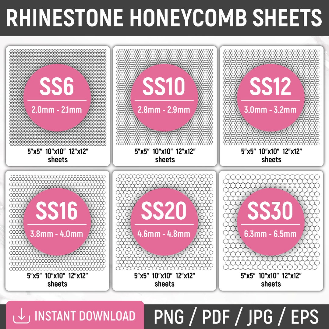 Rhinestone Honeycomb Sheet Bundle, SS6, SS10, SS12, SS16, SS20, SS30 ...