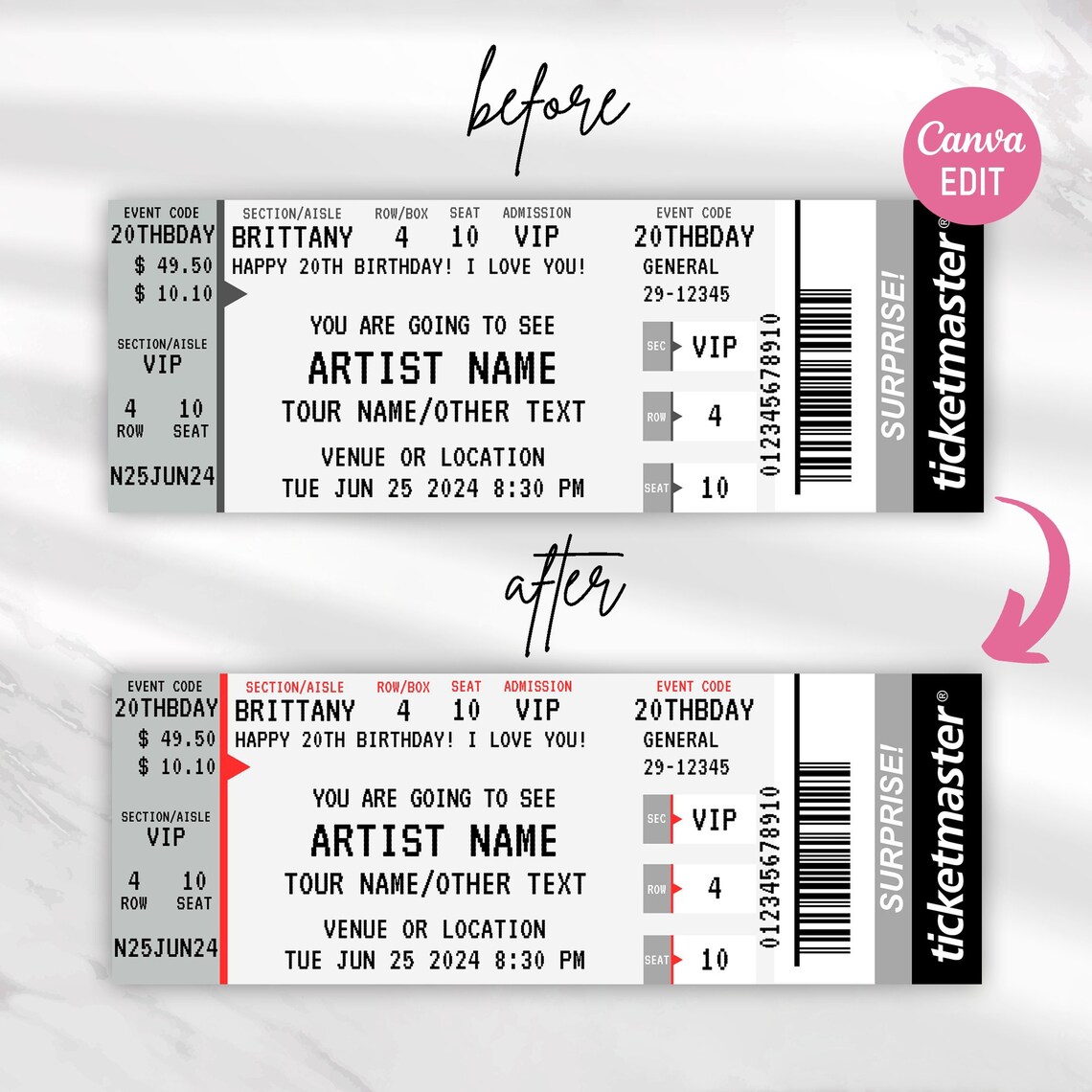 Editable Concert Ticket Template, DIY Concert Ticket, Custom Concert ...