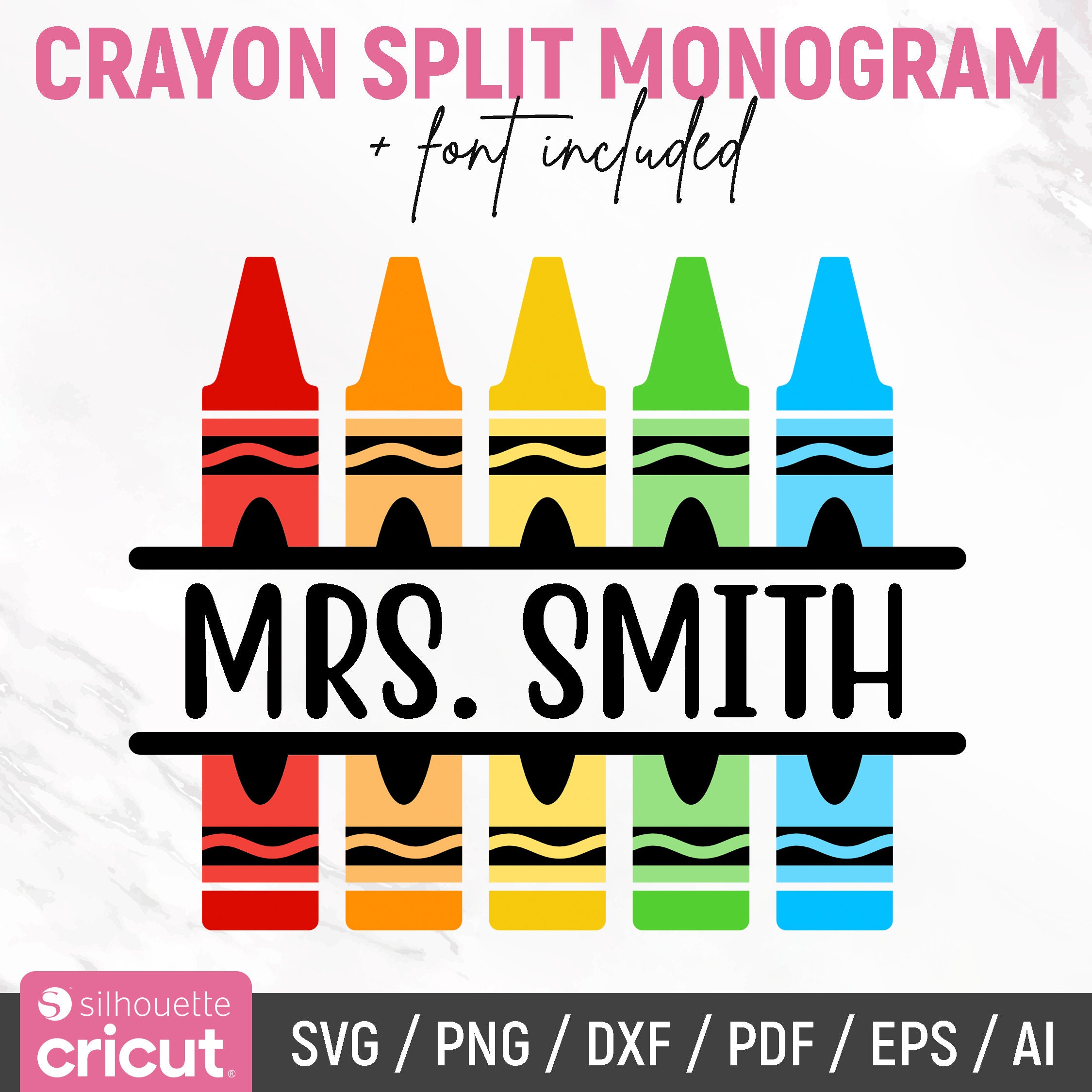 Crayon Monogram Svg, Crayon Split Monogram Svg, Teacher Monogram Svg ...