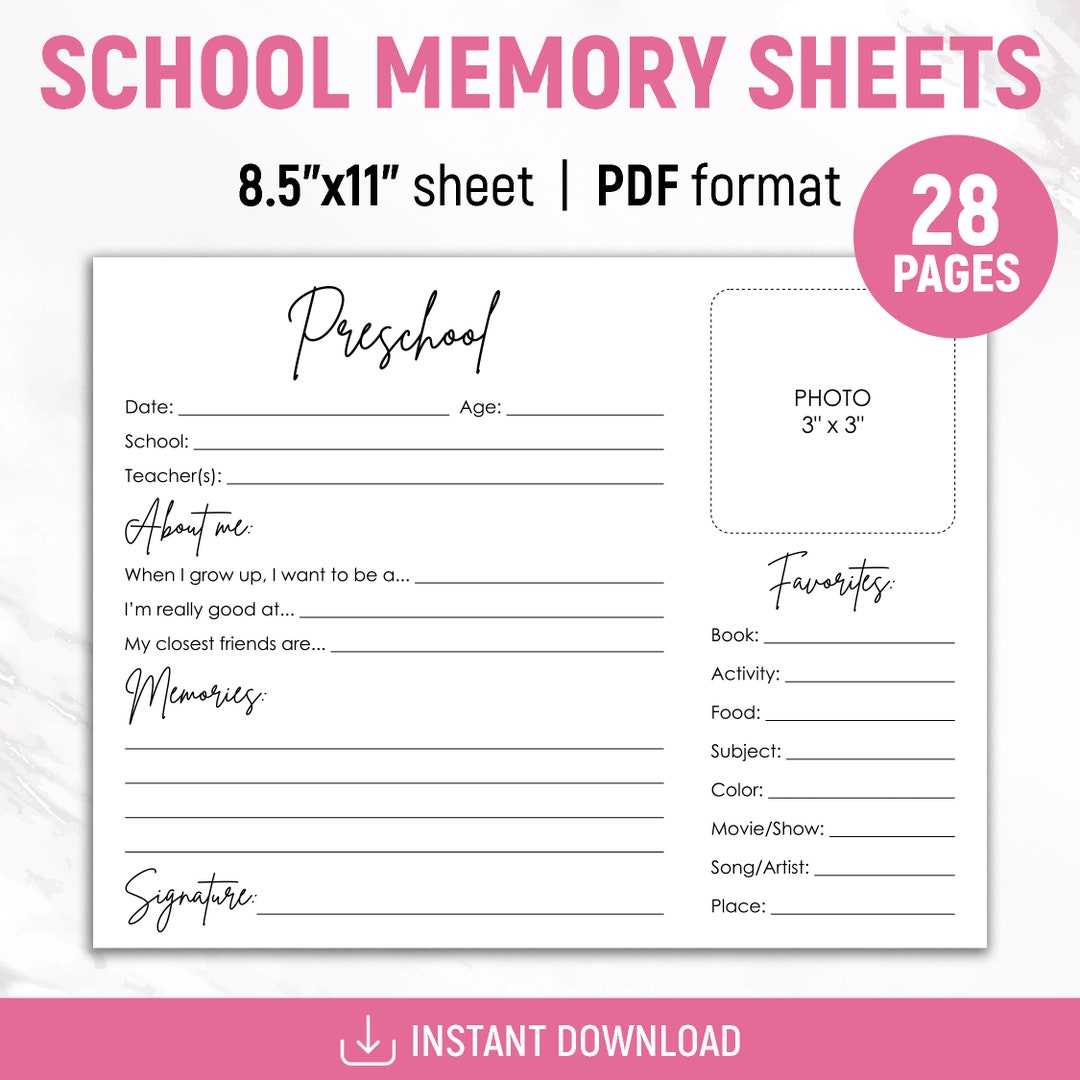 School Memory Sheets, School Memory Box, School Memory Questionnaire ...