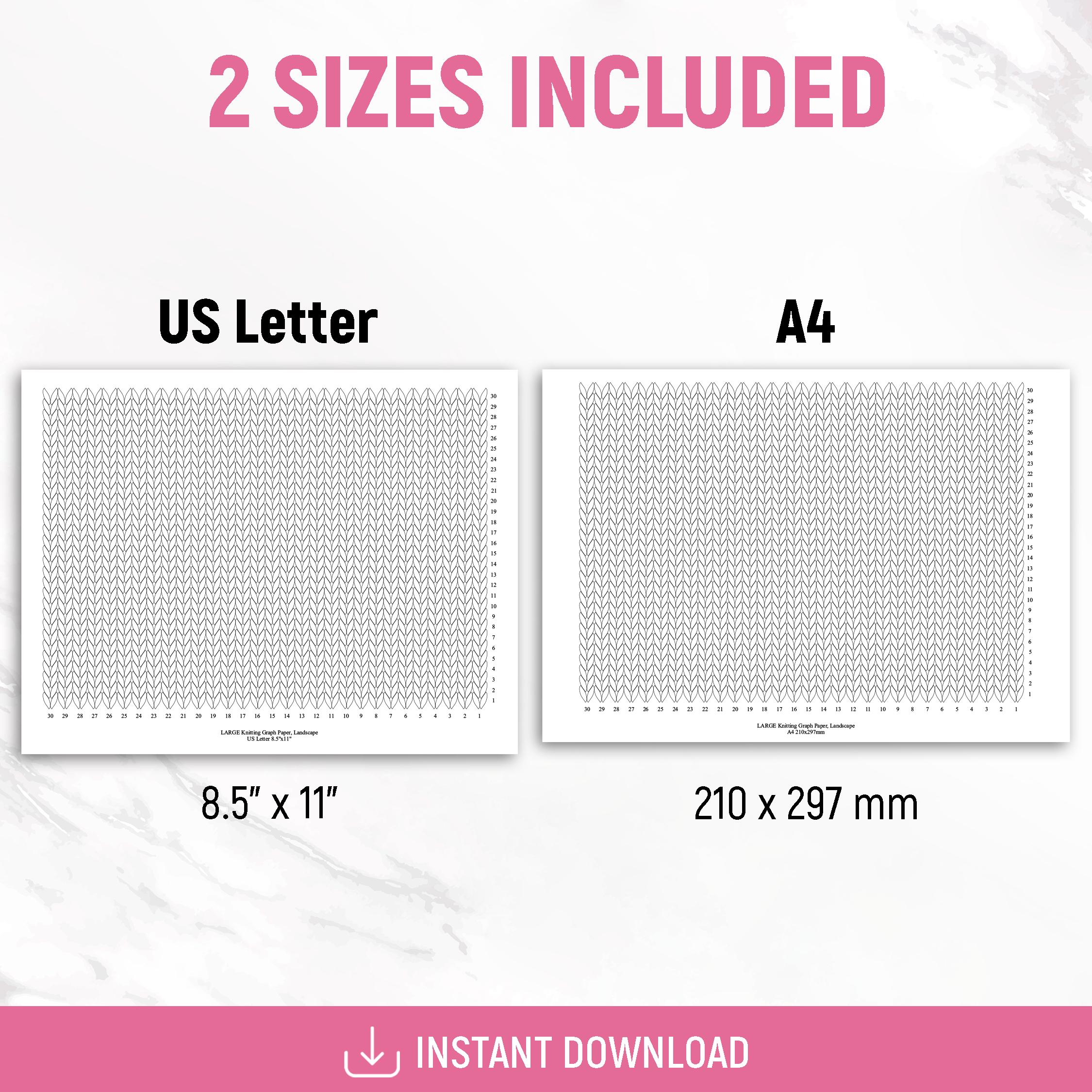 Knit Stitch Graph Paper, Knitting Graph Paper, US Letter, A4, Small ...