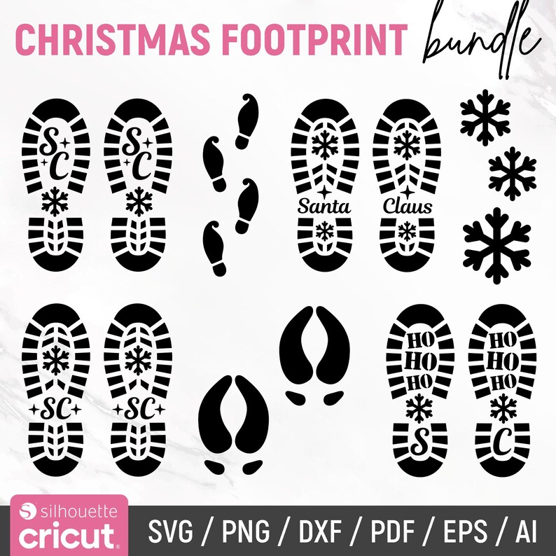 Santa Footprint Svg Bundle, Christmas Footsteps Svg, Elf Shoe Print Svg ...