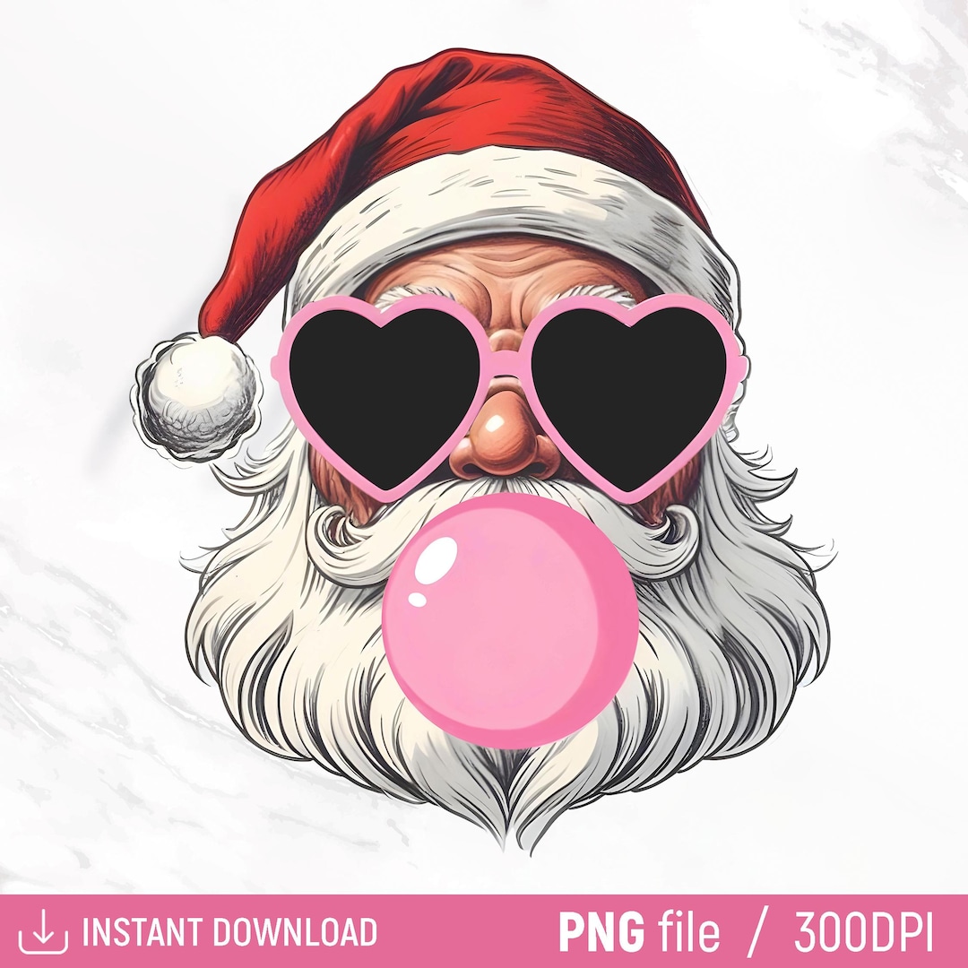 Retro Santa Christmas Blowing Bubble Png, Vintage Merry Christmas Png ...