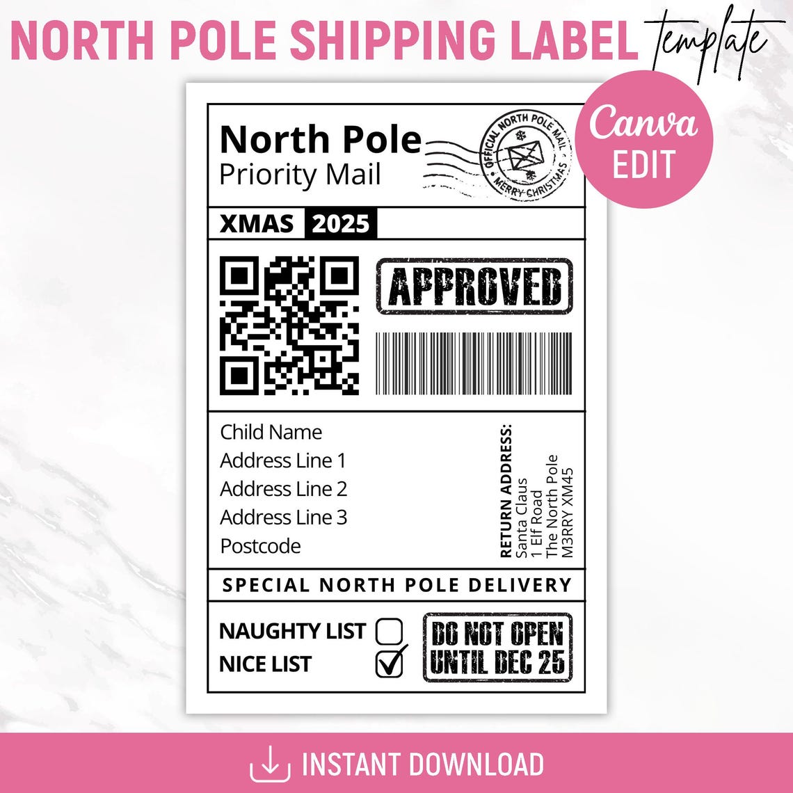 Personalized North Pole Shipping Label, North Pole Express Mail Tag ...