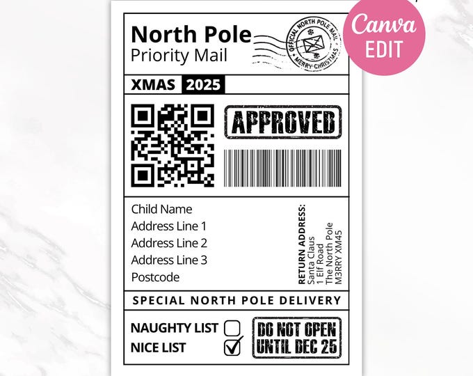 Personalized North Pole Shipping Label, North Pole Express Mail Tag ...