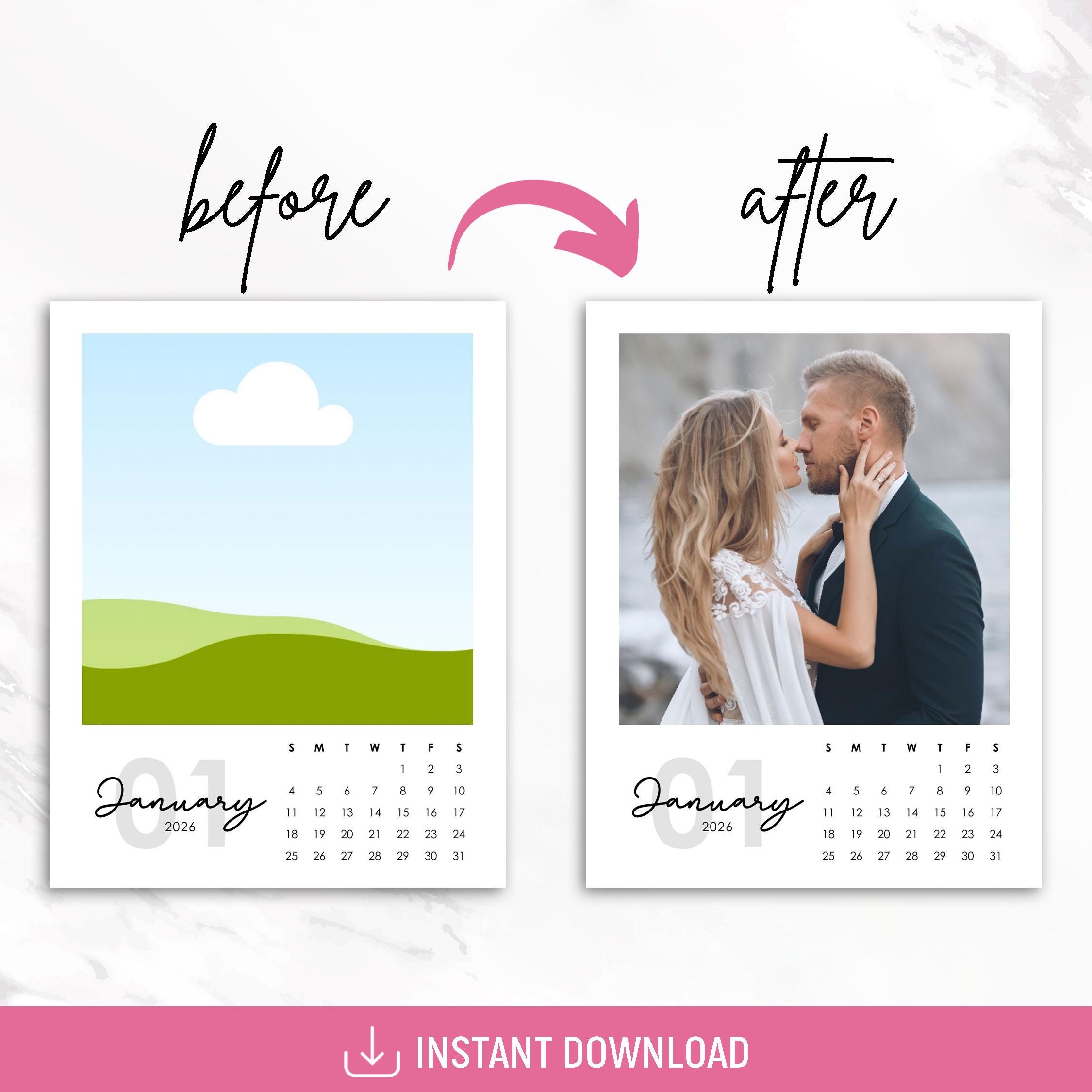 2026 Photo Calendar Template, Custom Photo Calendar, Magnetic Mini ...