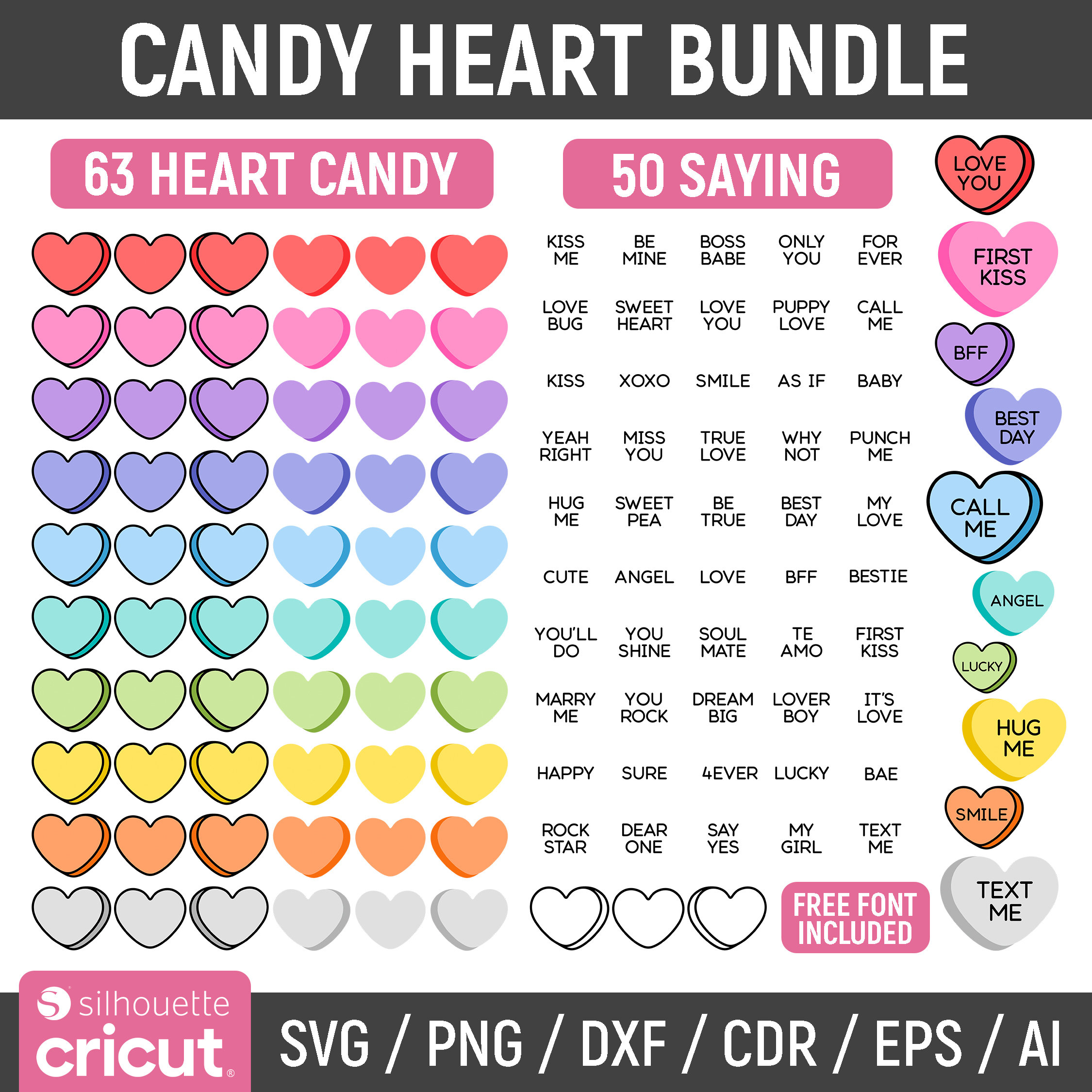 Candy Heart Svg, Candy Heart Png, Candy Hearts Svg, Candy Heart Clipart ...