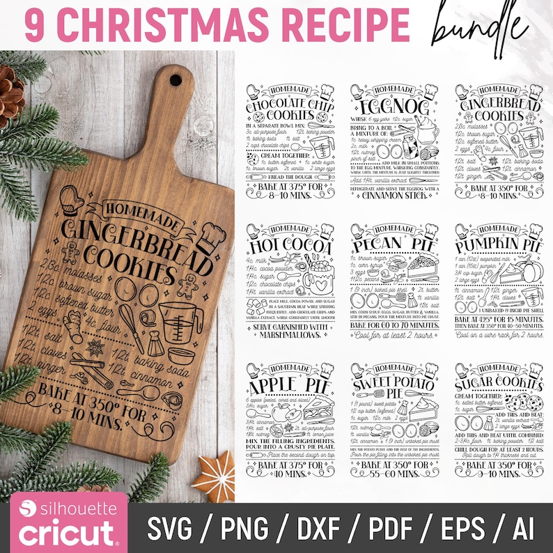 Christmas Recipe, Recipe Svg, Kitchen Svg Bundle, Farmhouse Kitchen Svg ...
