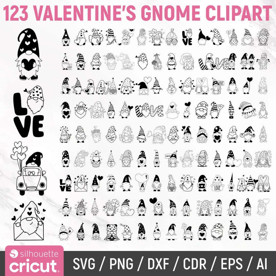 Valentine Gnome Svg Bundle, Gnome Clipart, Gnomes Valentines Day Svg ...