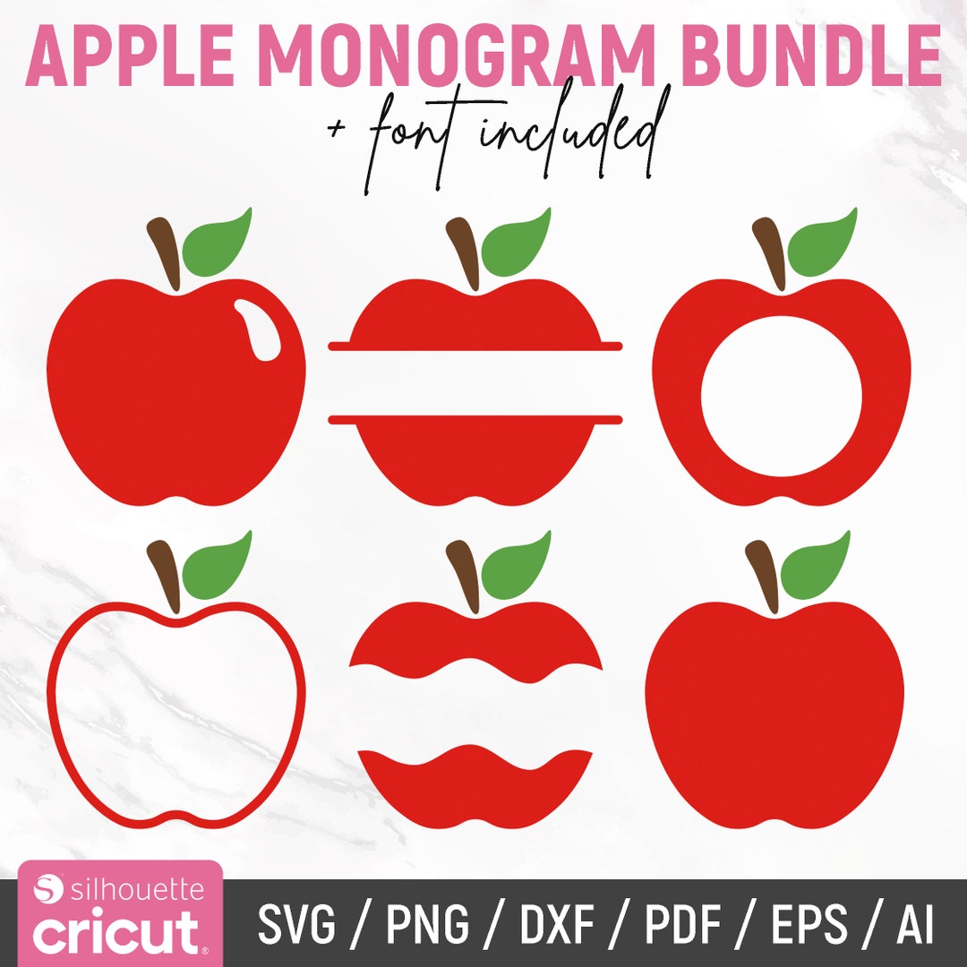 Apple Svg, Apple Monogram Svg, Split Monogram Svg, Teacher Monogram Svg ...