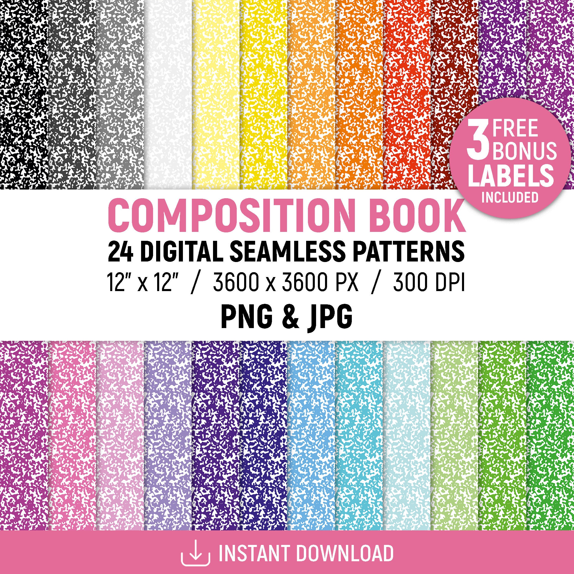 24 Seamless Composition Book Patterns, Composition Notebook Digital ...