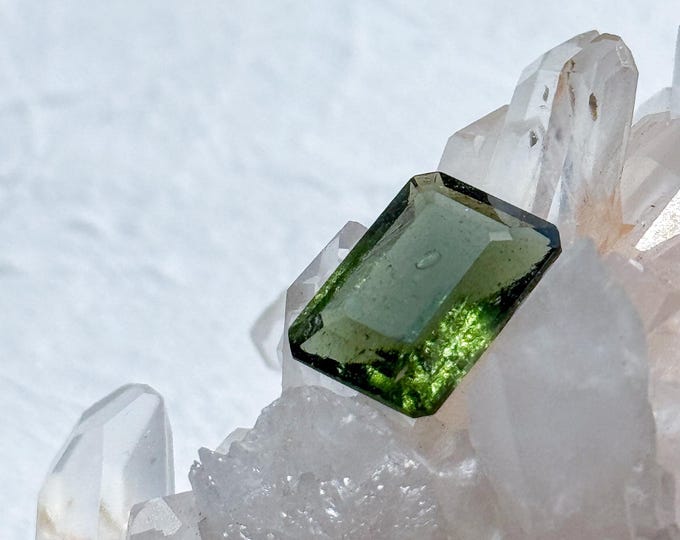 Faceted Emerald Cut Moldavite: Certified Czech Tektite, 6.15 Ct - Etsy