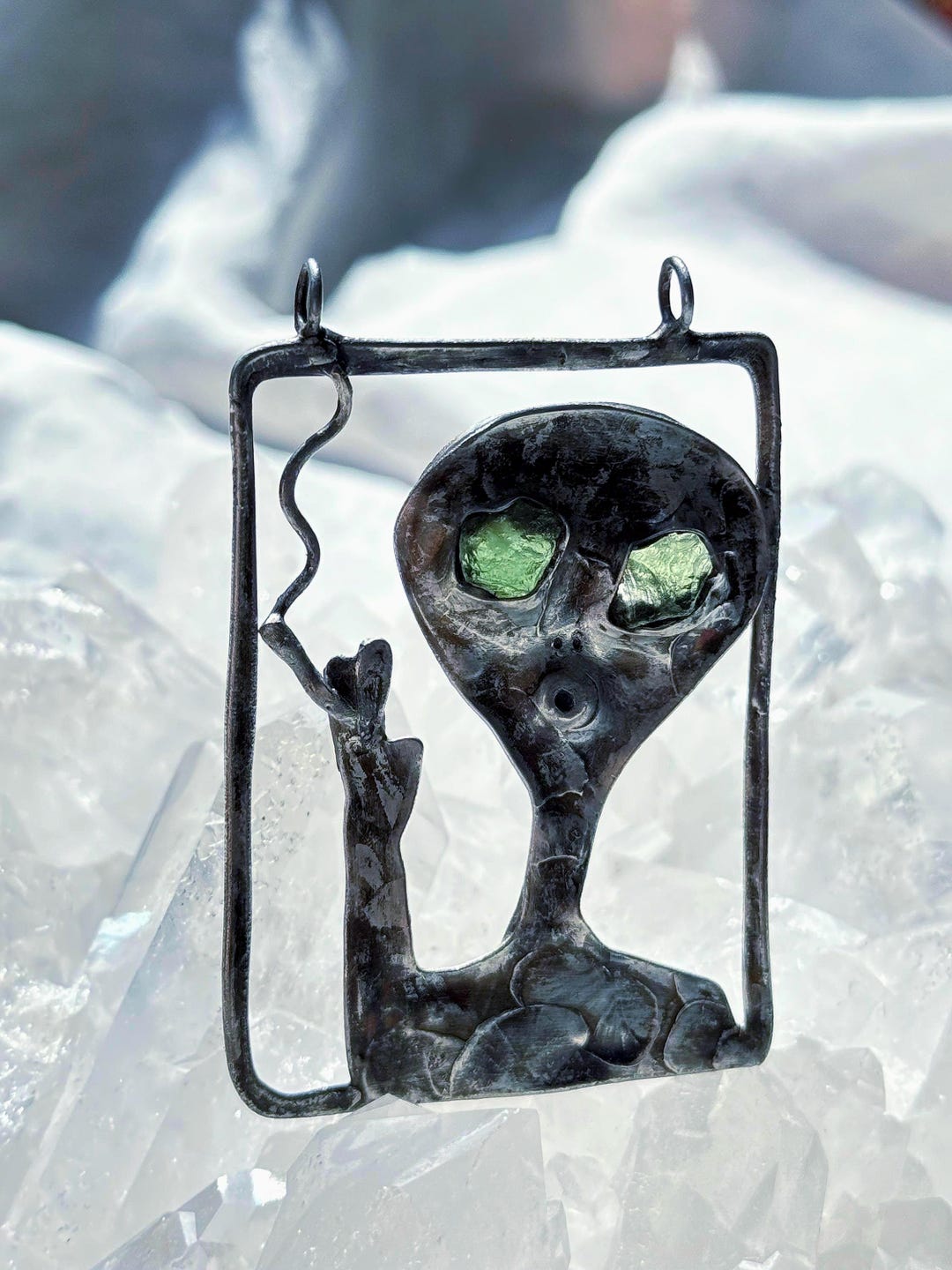 Alien Moldavite Pendant: Handmade Cosmic Sculpture Jewelry, Certified ...