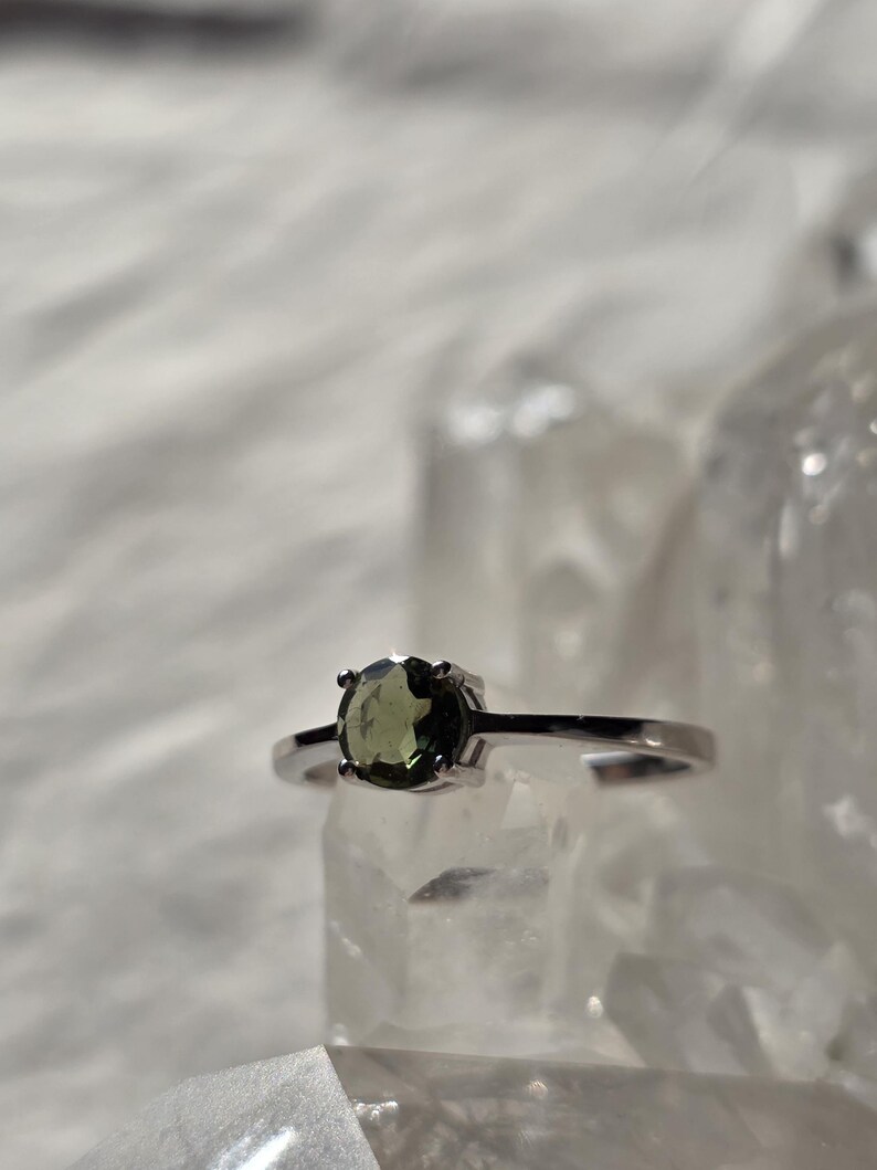 Faceted Moldavite Ring, Brilliant Cut Green Tektite, Sterling Silver ...