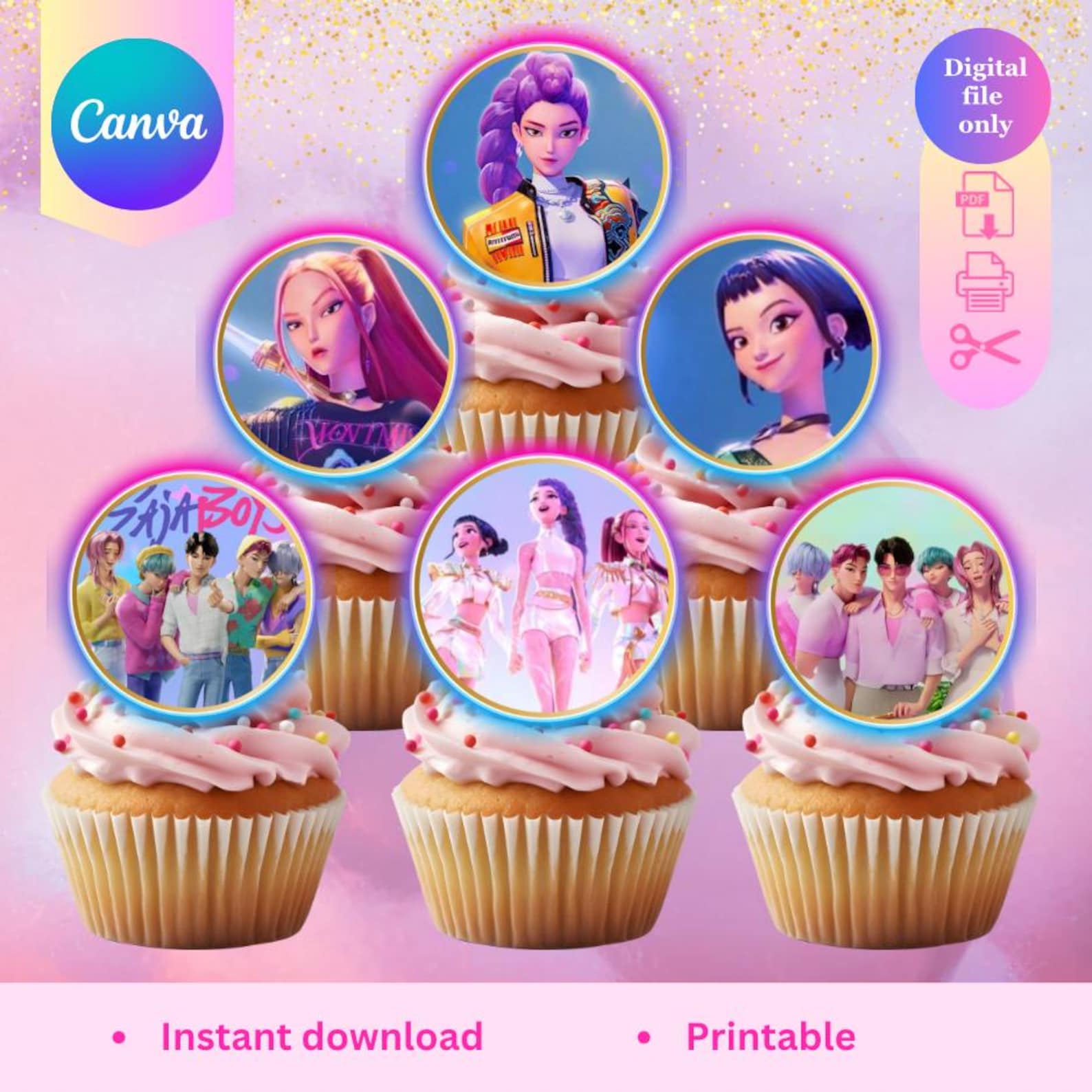 Kpop Demon Hunters Huntrix Printable Cupcake Topper - Etsy