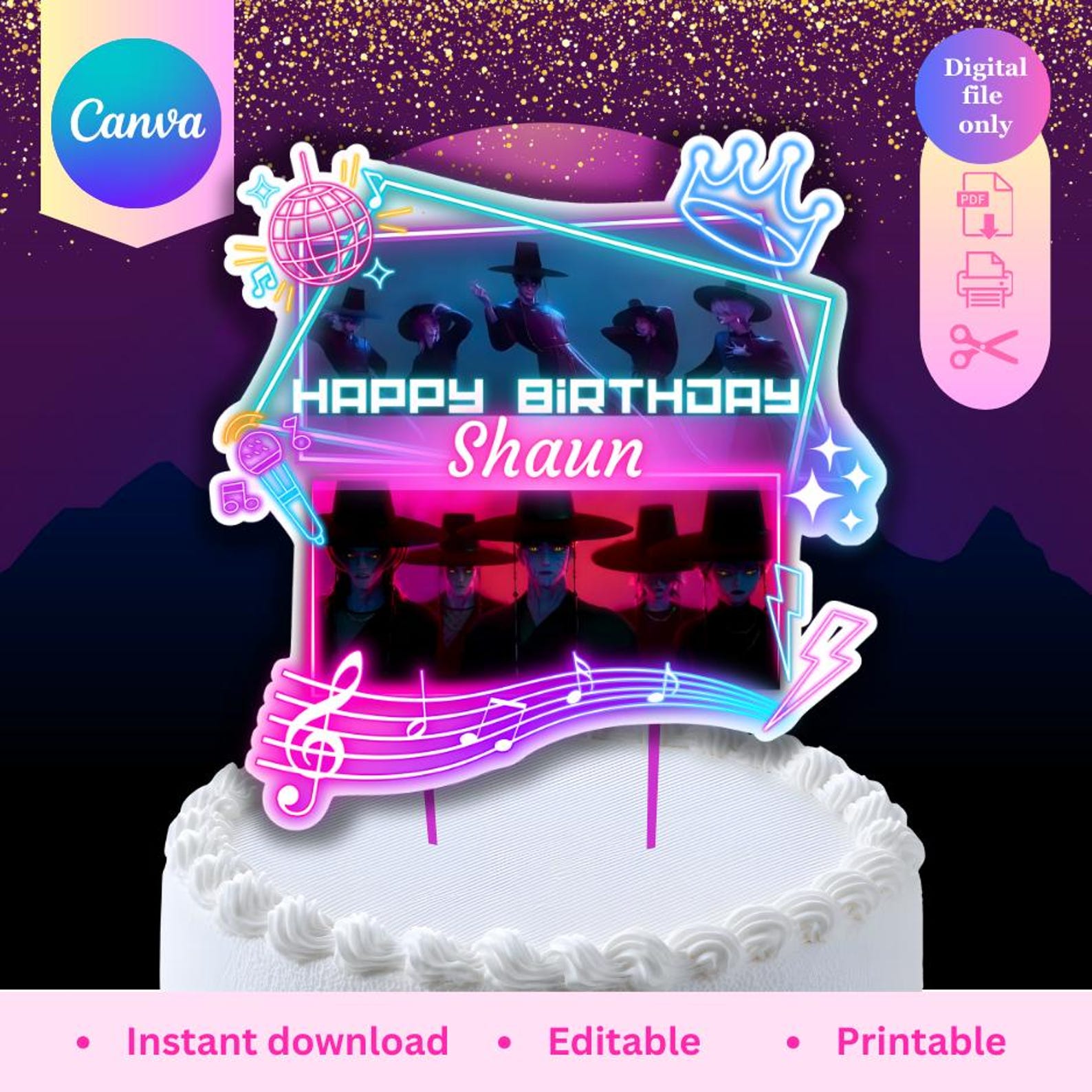 Kpop Demon Hunters Saja Boys Cake Topper - (digital Download) Printable ...