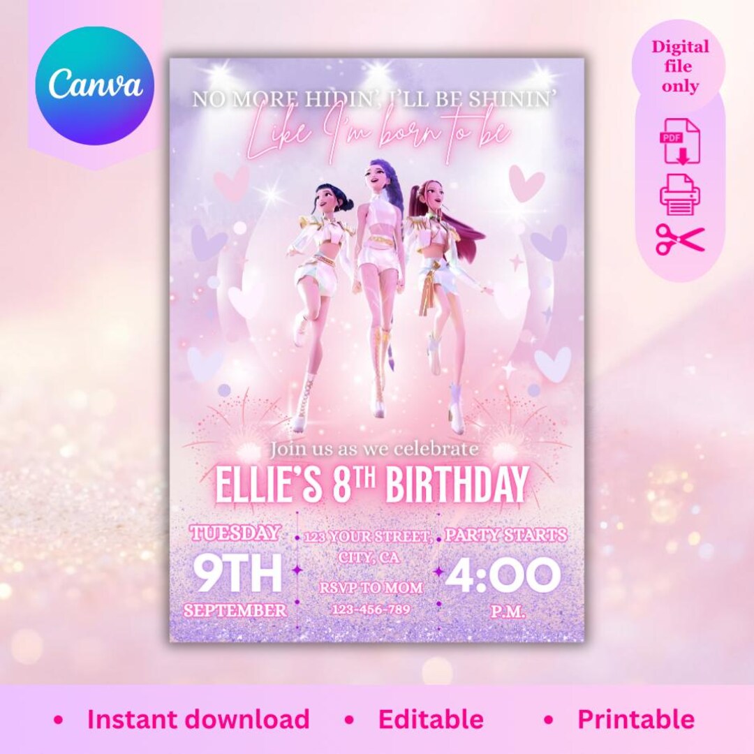 K-pop Demon Hunters Huntrix Invitation – (digital Download) Editable ...