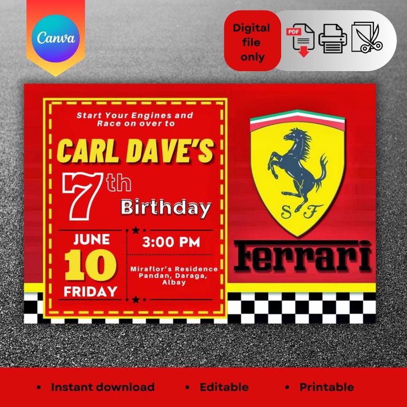 Ferrari Invitation - Etsy